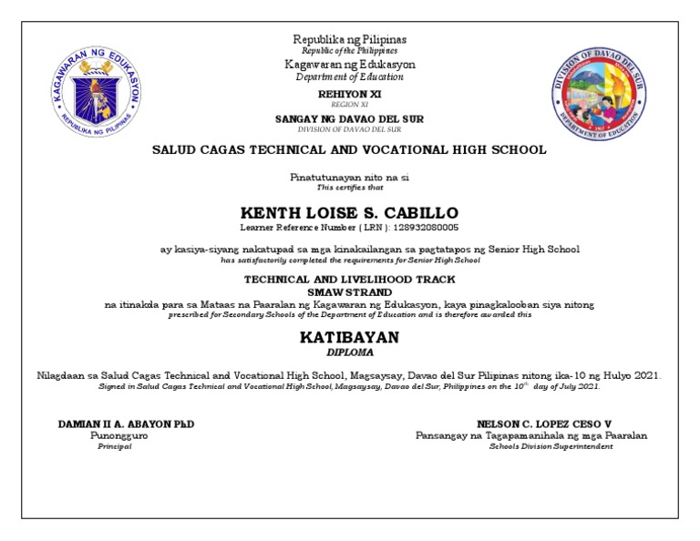 Diploma Grade 12 - Sy 2021 | PDF Diploma Grade 12 - Sy 2021 | PDF