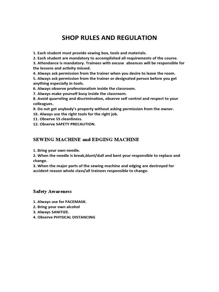 Shop Rules and Regulation | PDF