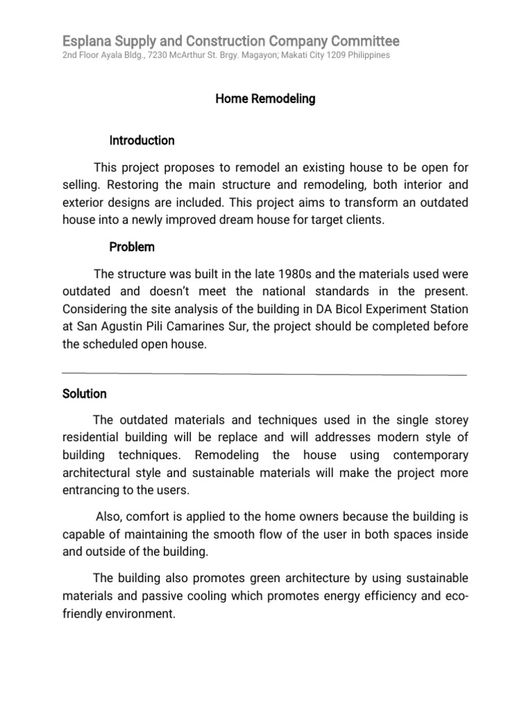 Home Remodeling Formal Report | PDF