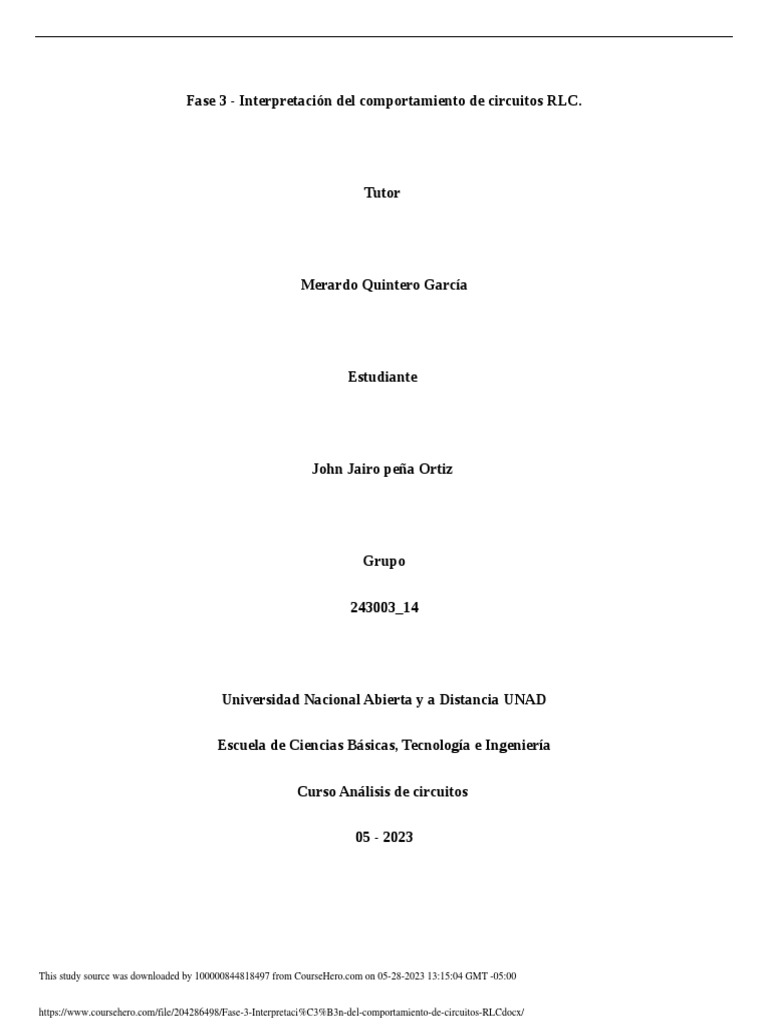 Fase 3 Interpretaci N Del Comportamiento de Circuitos RLC | PDF | Impedancia eléctrica | voltaje