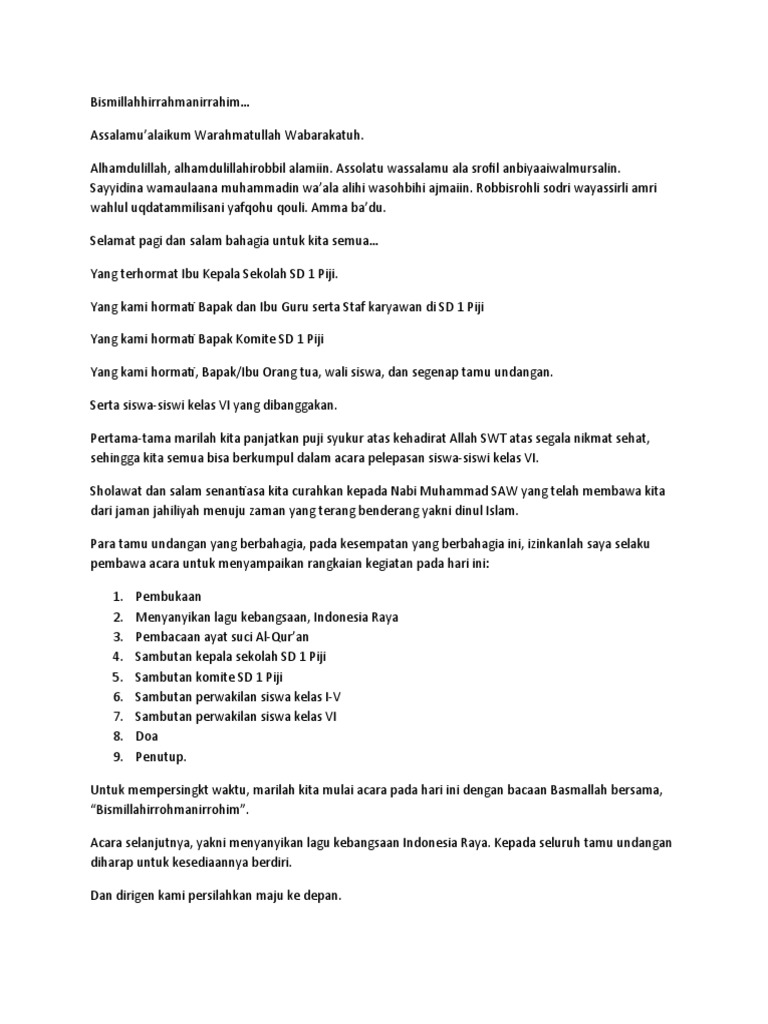 Teks MC Perpisahan Kelas 6 | PDF