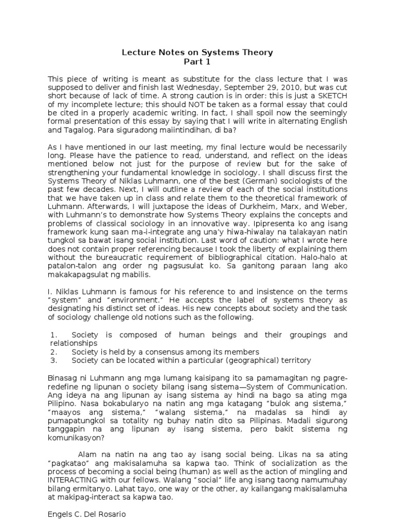 Systems Theory Lecture 1 | PDF | Sociology | Systems Theory