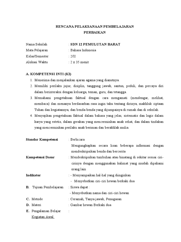 Contoh RPP Bahasa Indonesia | PDF