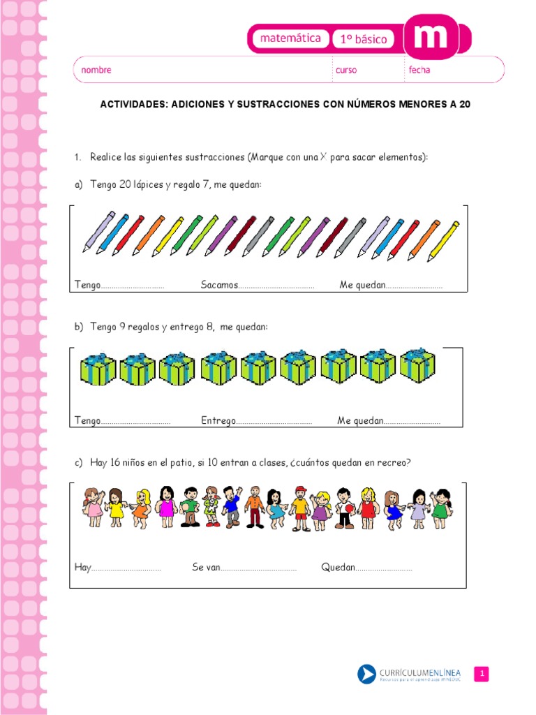 Adiciones y Sustracciones Hasta 20 | PDF