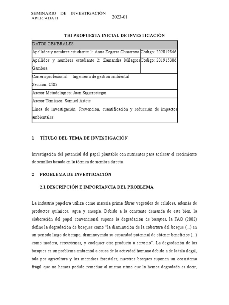 01 - Plantilla Tb1 - Propuesta Inicial de Investigaciòn | PDF