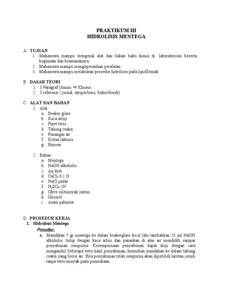 PRAKTIKUM BIOKIMIA - Hidrolisis Mentega | PDF