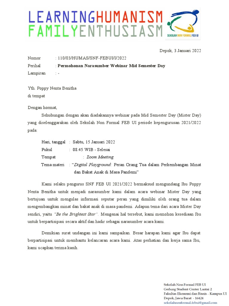 Undangan Narasumber Webinar Mister Day | PDF