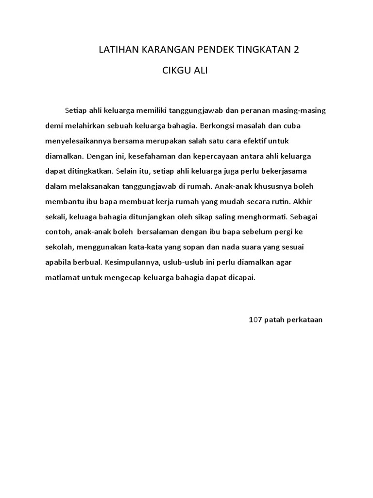 Latihan Karangan Pendek Tingkatan 3 | PDF