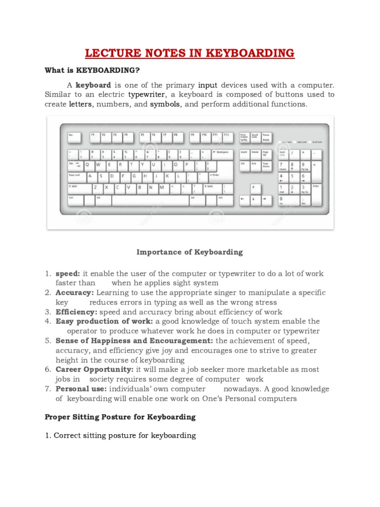 KEYBOARDING LECTURE NOTES Summer | PDF