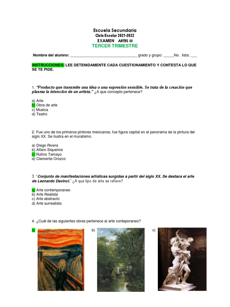Examen Artes | PDF | Expresionismo | Las artes