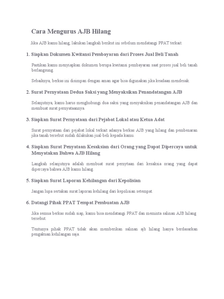 Cara Mengurus AJB Hilang | PDF