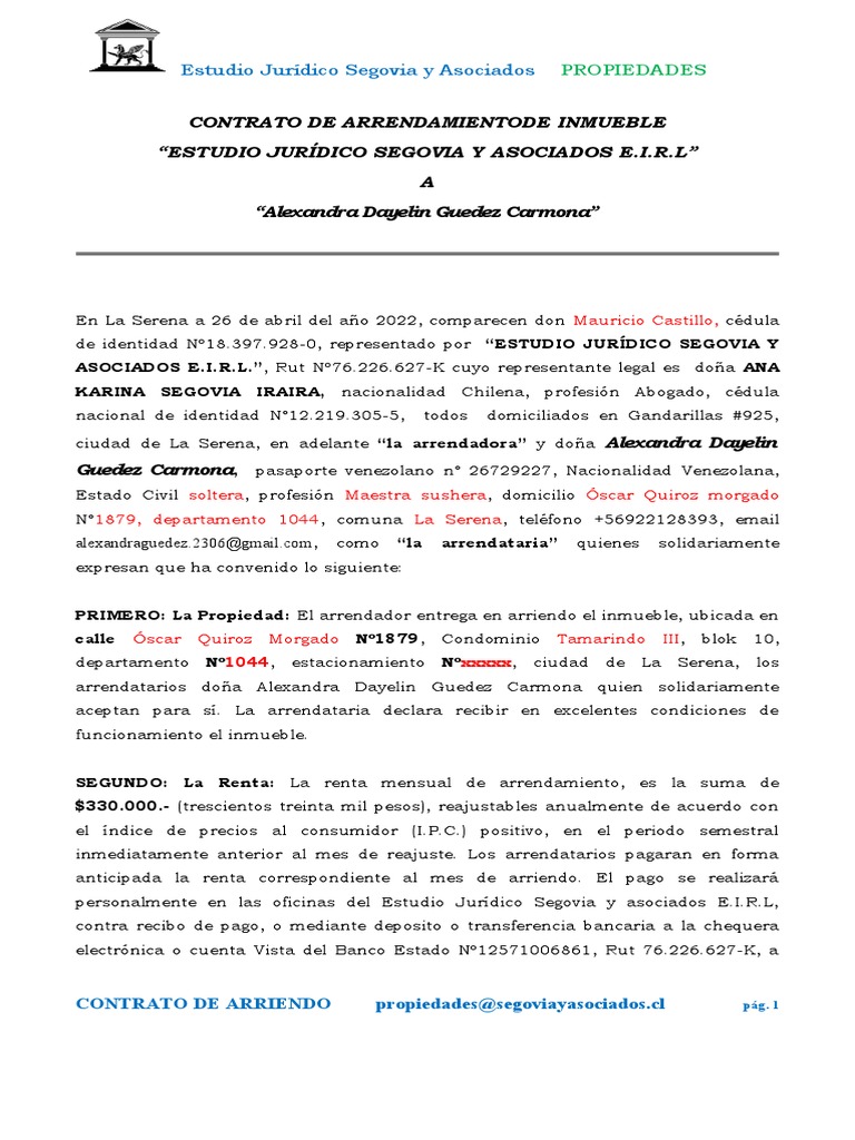 modelo contrato arriendo | PDF | Pagos | Propiedad