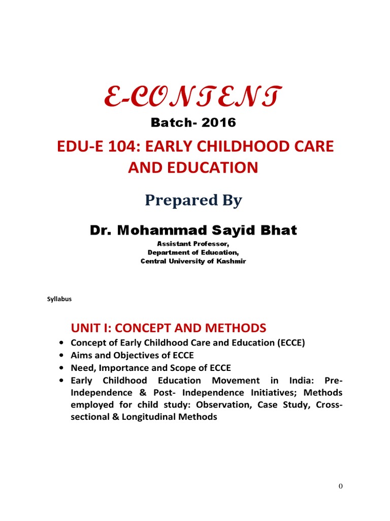ECCE - CONCEPT AND METHODS - Dr. Mohd Sayid Bhat | PDF