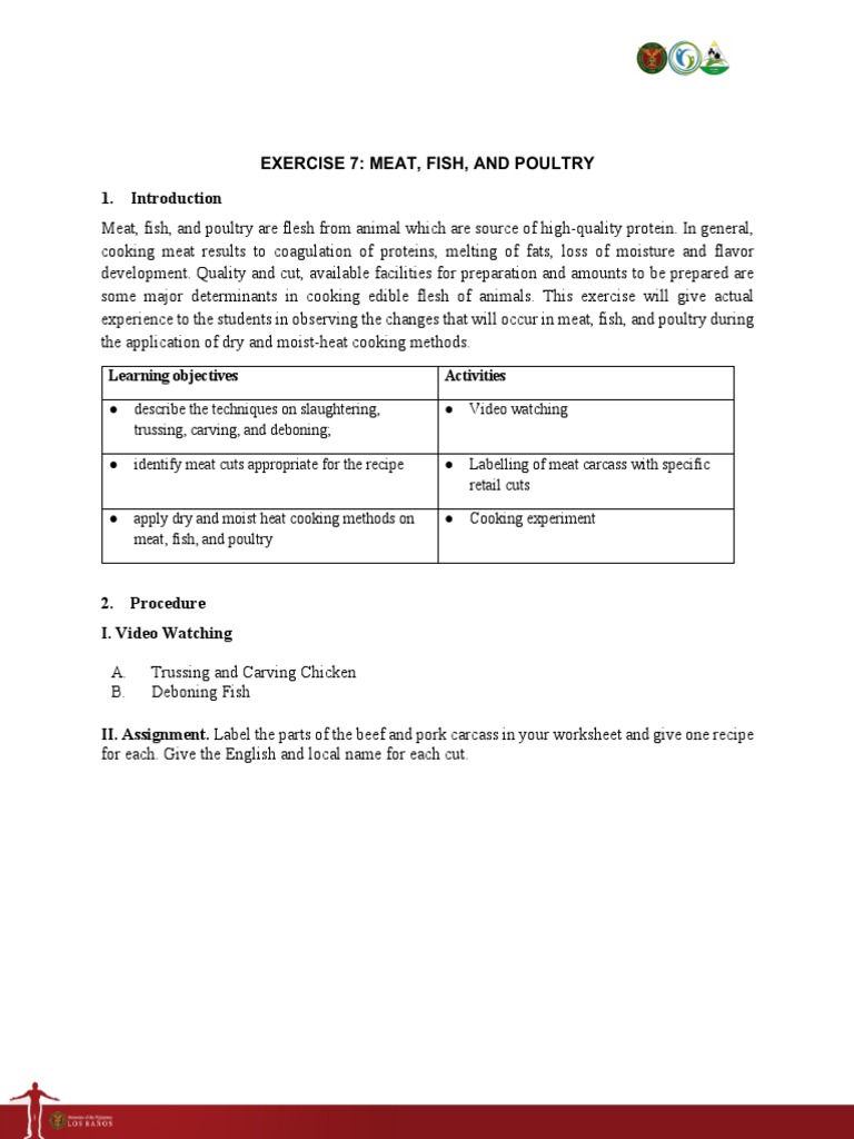 Exercise 7 - Meat, Fish, and Poultry | PDF | Meat | Grilling