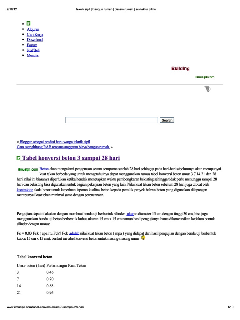 Tabel Kon Ersi Beton 3 Sampai 28 Hari | PDF