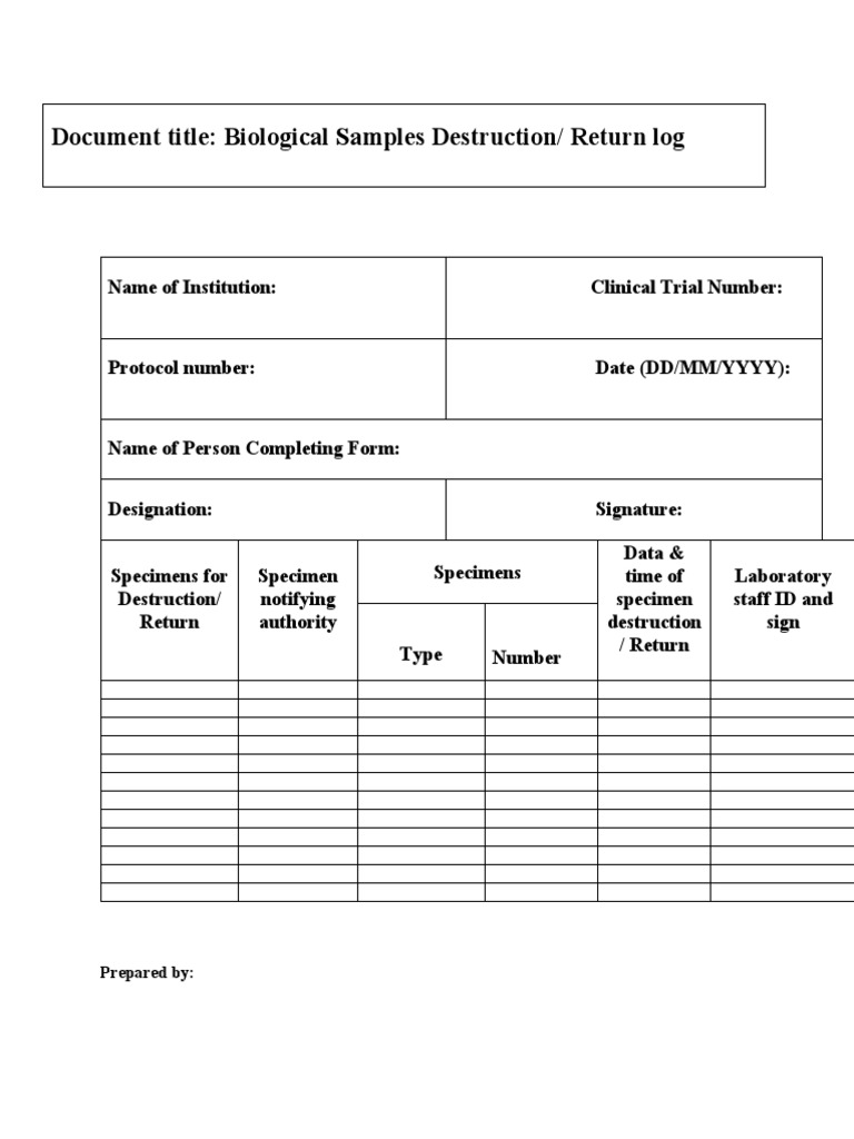 Biological Samples Destruction or Return Log | PDF