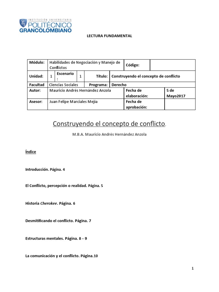 Escenari 1. Final Lectura Fundamental HNMC | PDF | Conflicto (proceso) | Mente