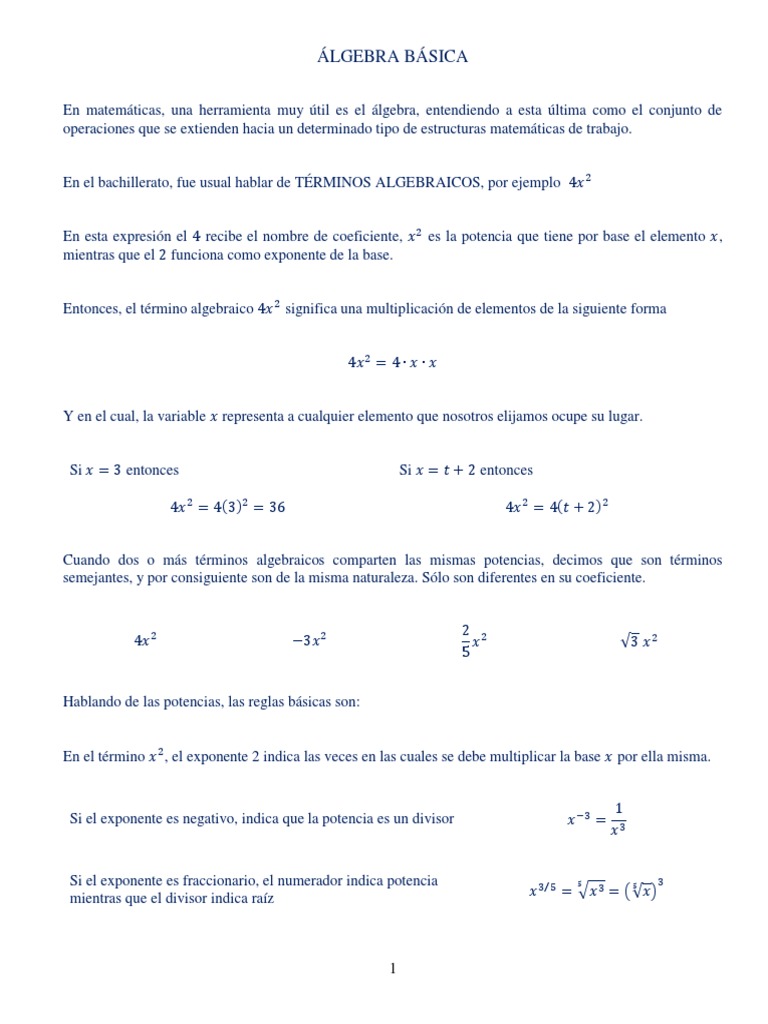 Notas 01 Álgebra Básica | PDF | Multiplicación | Ecuaciones