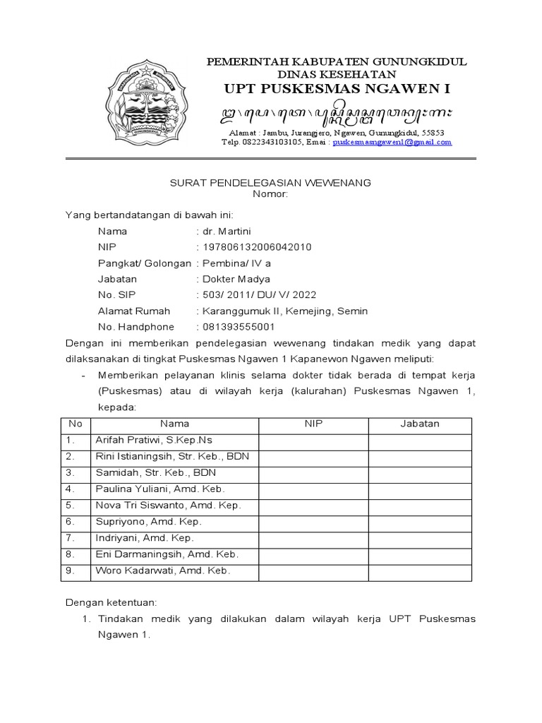 surat delegasi wewenang | PDF