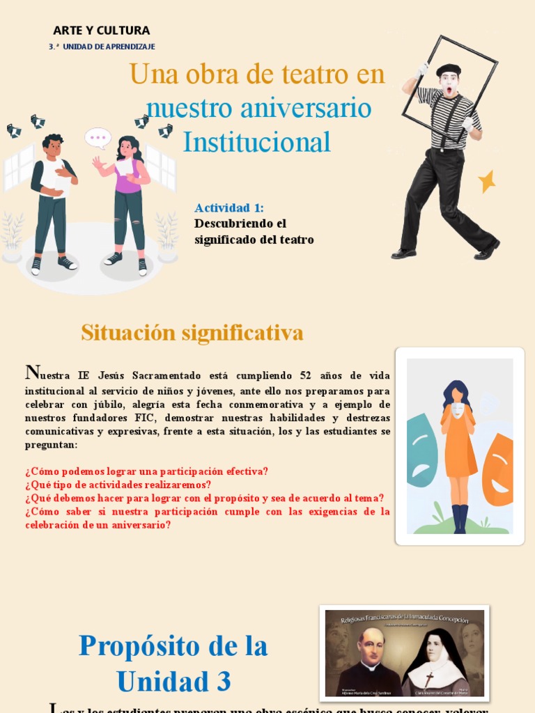 Act1-Ppt - Una Obra de Teatro en Nuestro Aniversario Institucional-1 | PDF | Teatro | Imagen