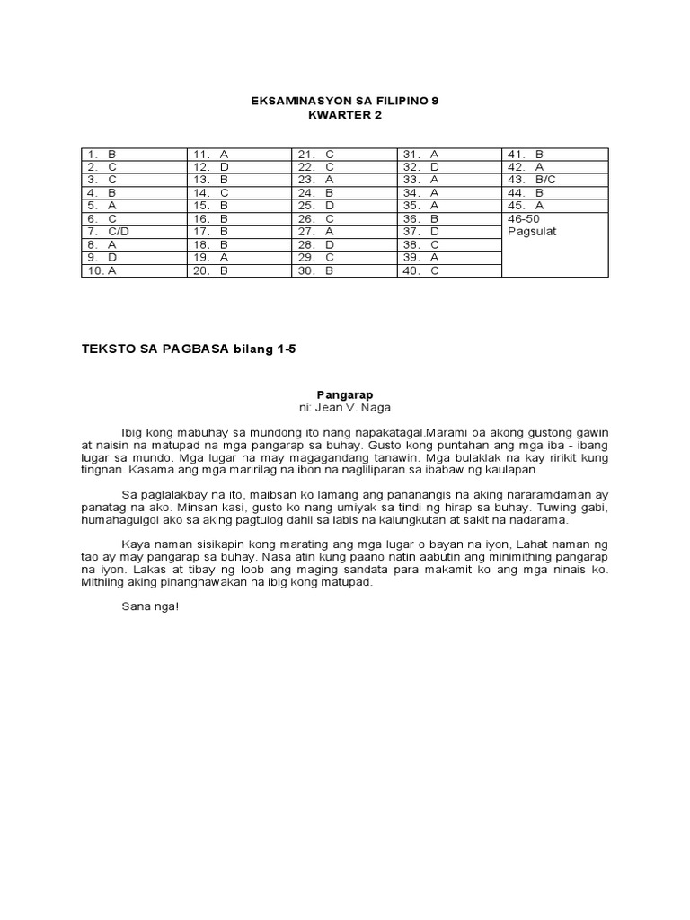 2ndQ TekstoatAnswerKey Filipino9 | PDF