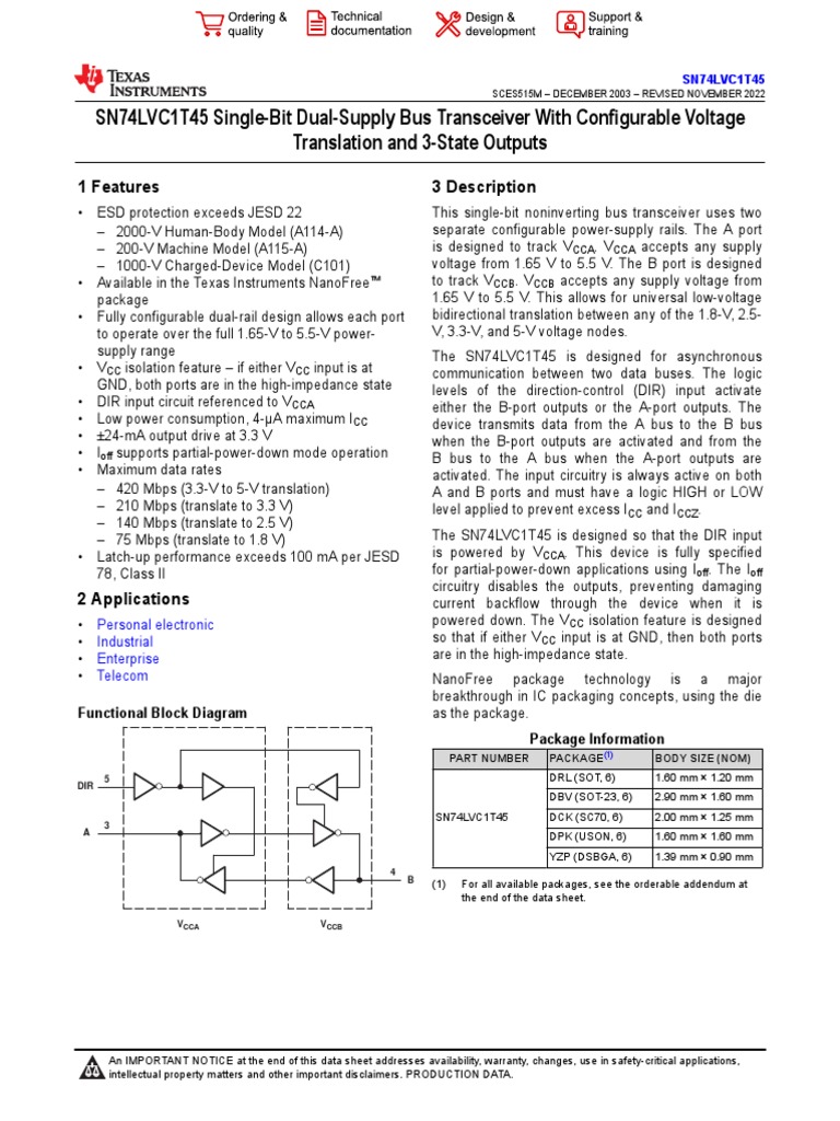 SN 74 LVC 1 T 45 | PDF | Electrostatic Discharge | Power Supply