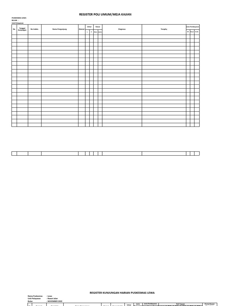 Register Kunjungan Puskesmas | PDF