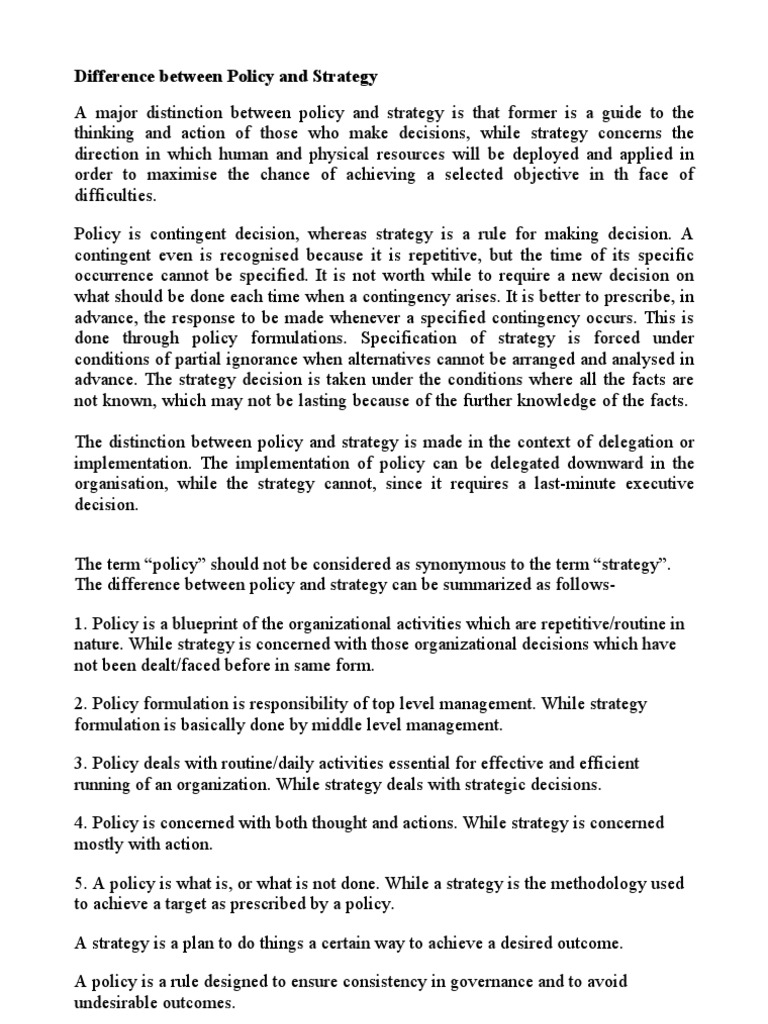 Distinction Between Policy and Strategy | PDF | Goal | Cognitive Science