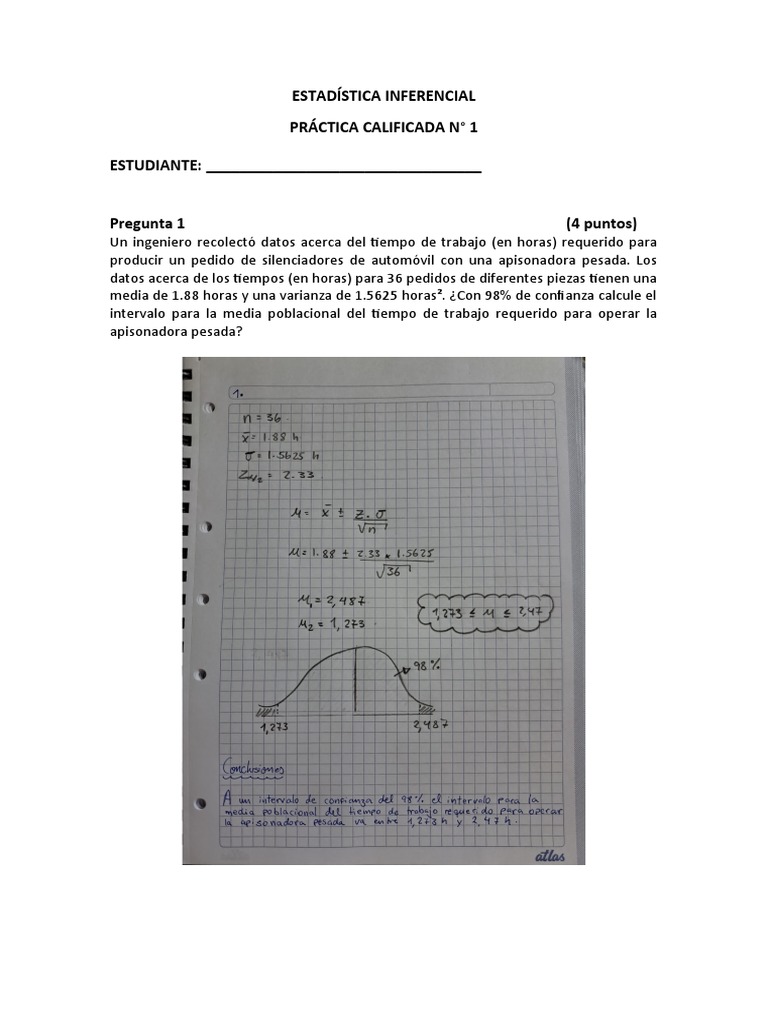 ESTADÍSTICA INFERENCIAL pc1 pregunta 1 | PDF