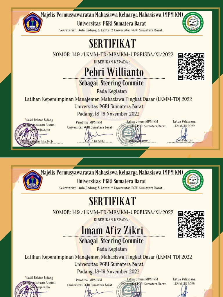 Sertifikat Panitia | PDF