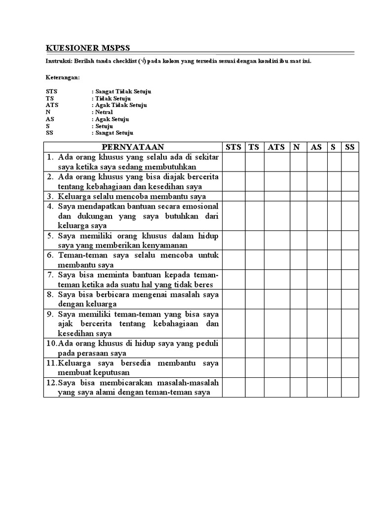 KUESIONER MSPSS | PDF