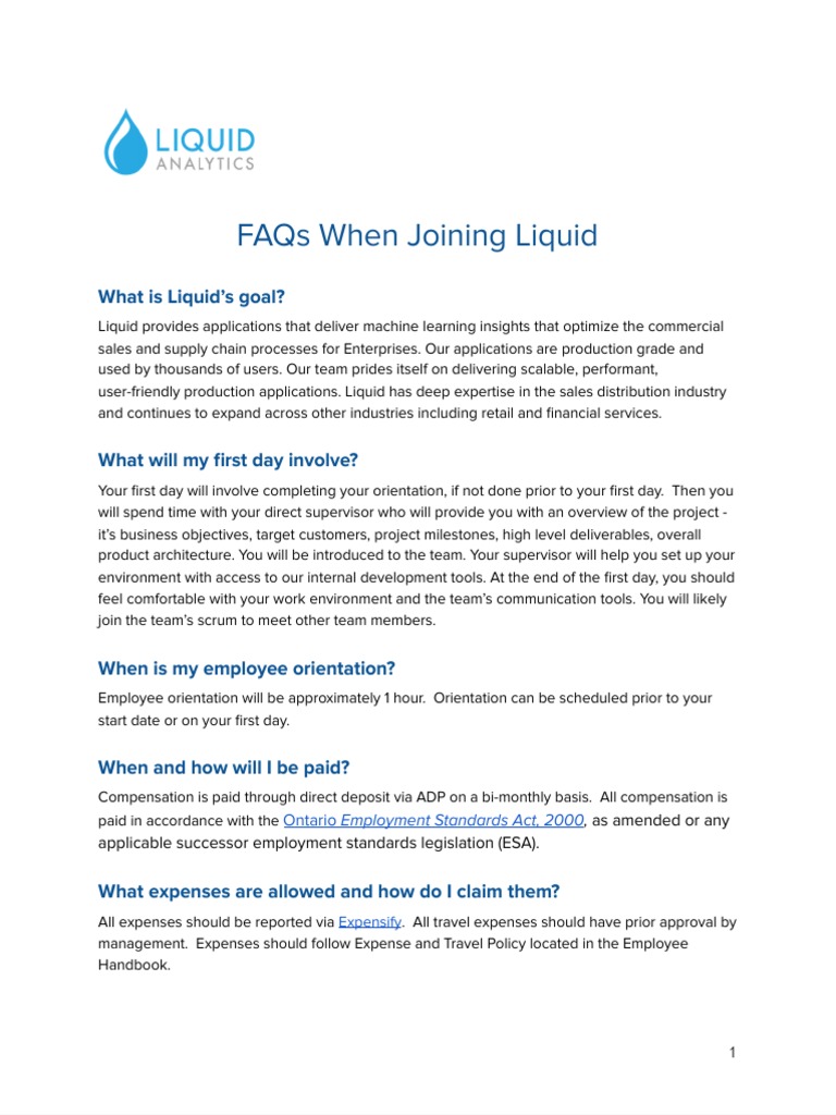 Liquid Analytics CA New Employee FAQ | PDF