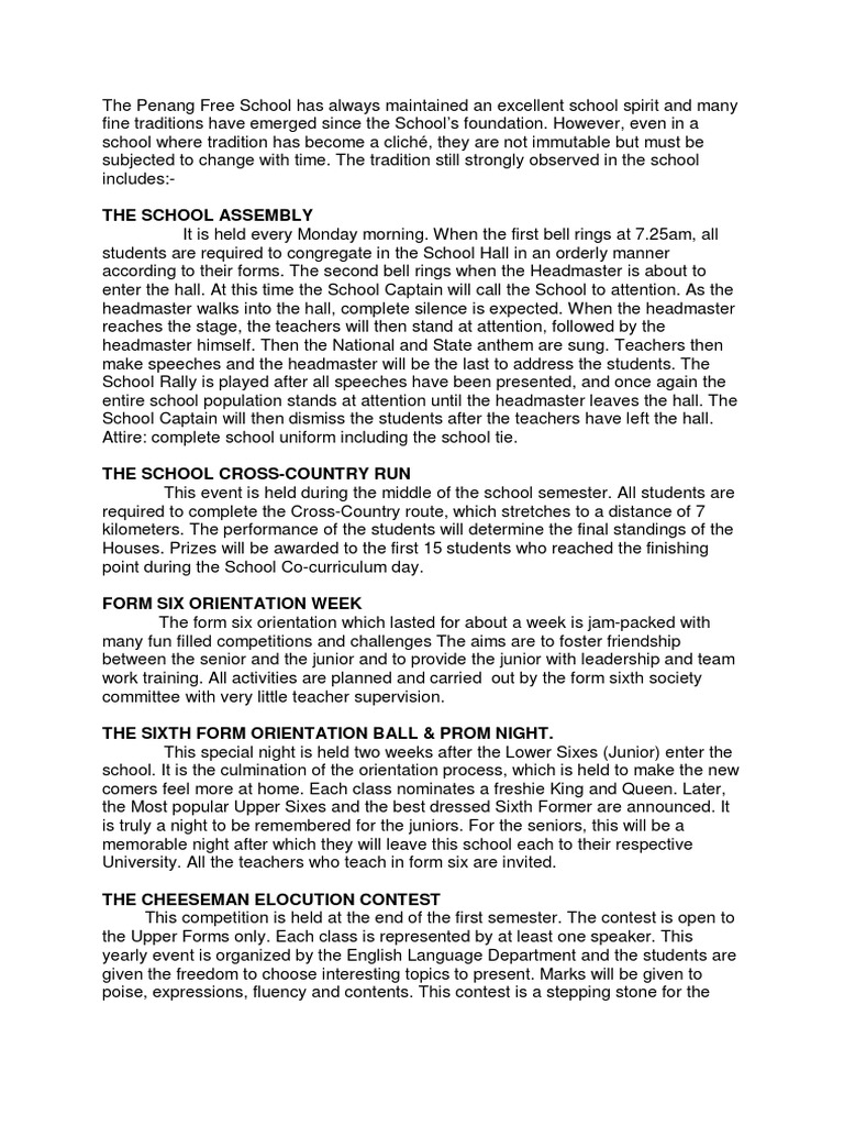 Pfs School Traditions | PDF