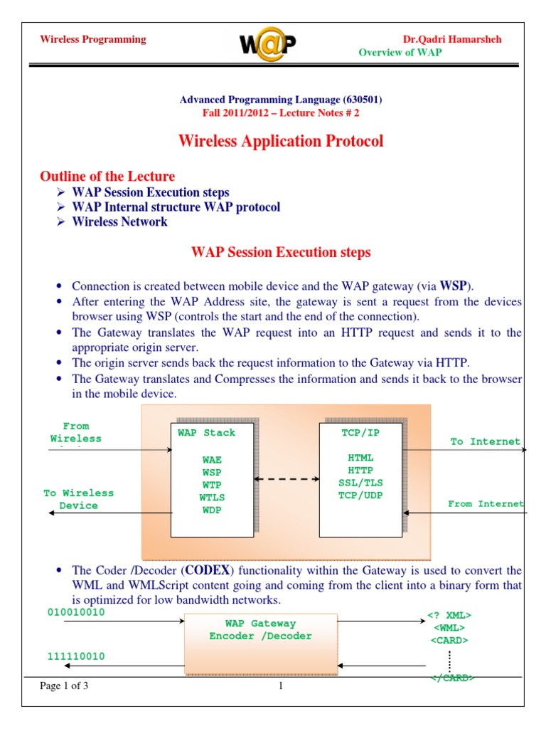 Lecture 2 Wireless Application Protocol | PDF | Computer Network | Hypertext Transfer Protocol