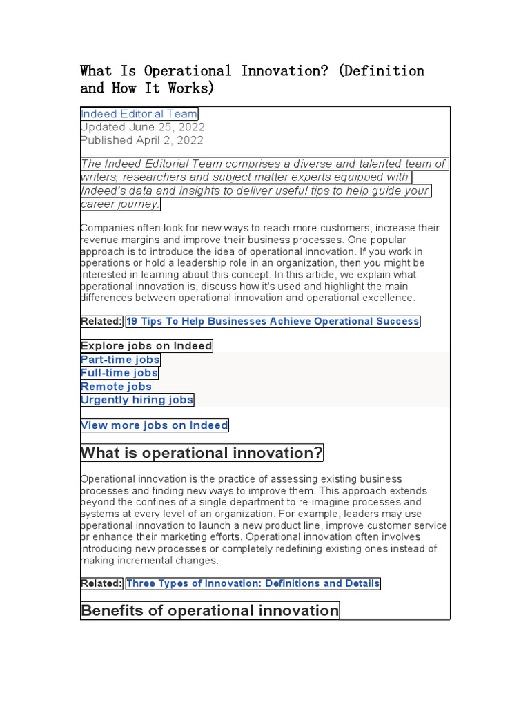 Understanding Operational Innovation | PDF | Innovation | Performance ...