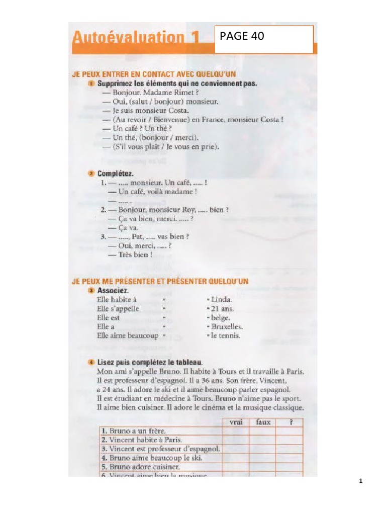 Autoevaluation French I Units 1, 2, 3 | PDF