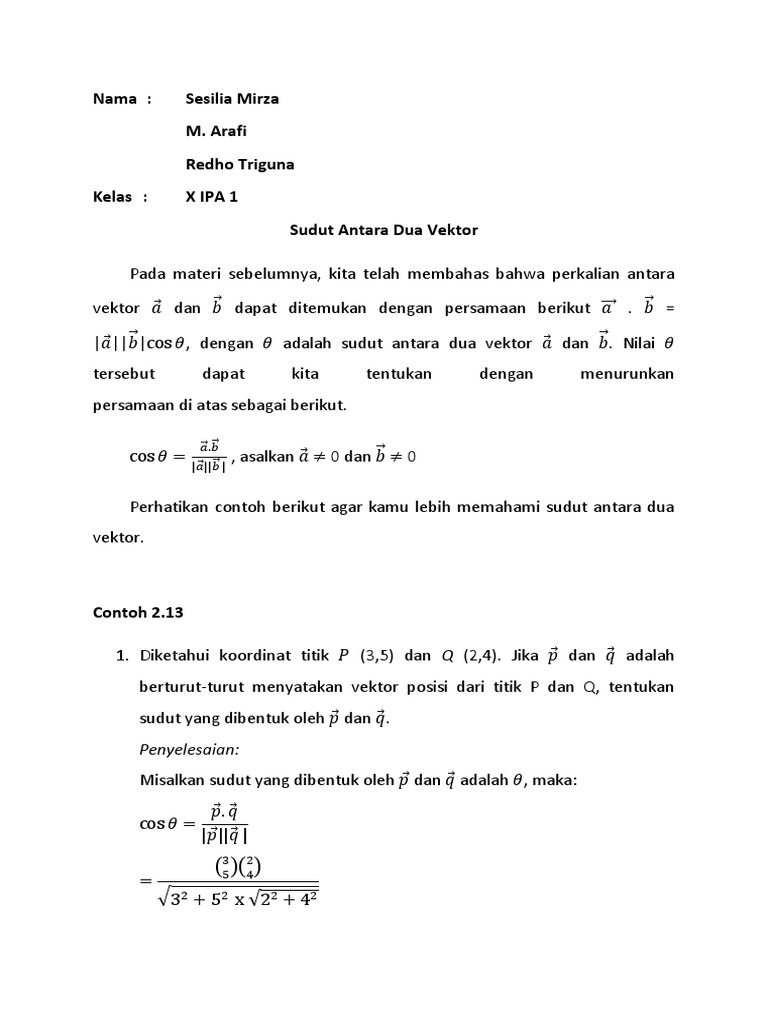 Sudut Antara Dua Vektor dan Contoh Soal | PDF