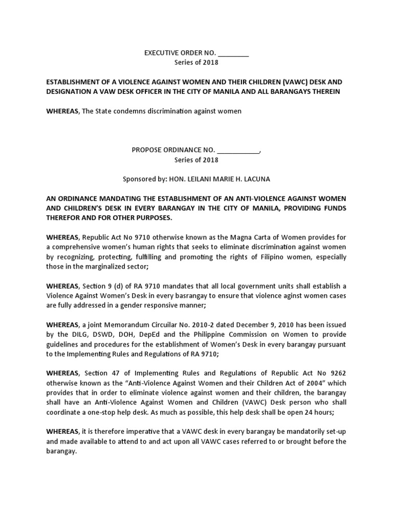 Manila VAWC Desk Establishment Ordinance | PDF