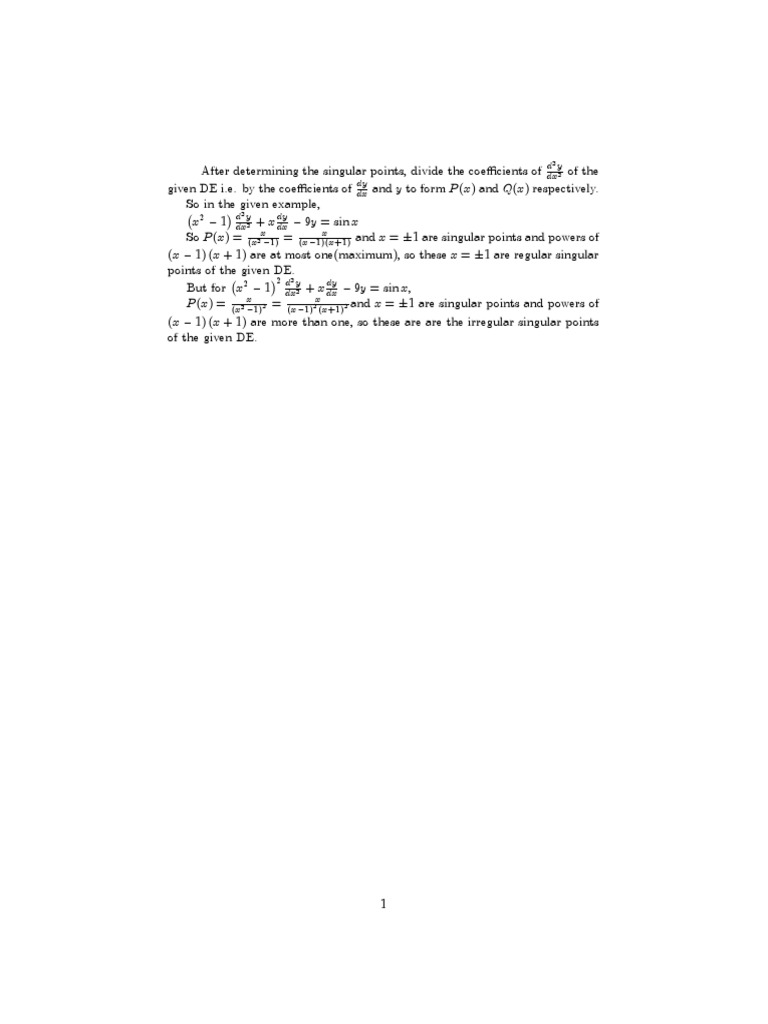 Singular Points in Differential Equations | PDF