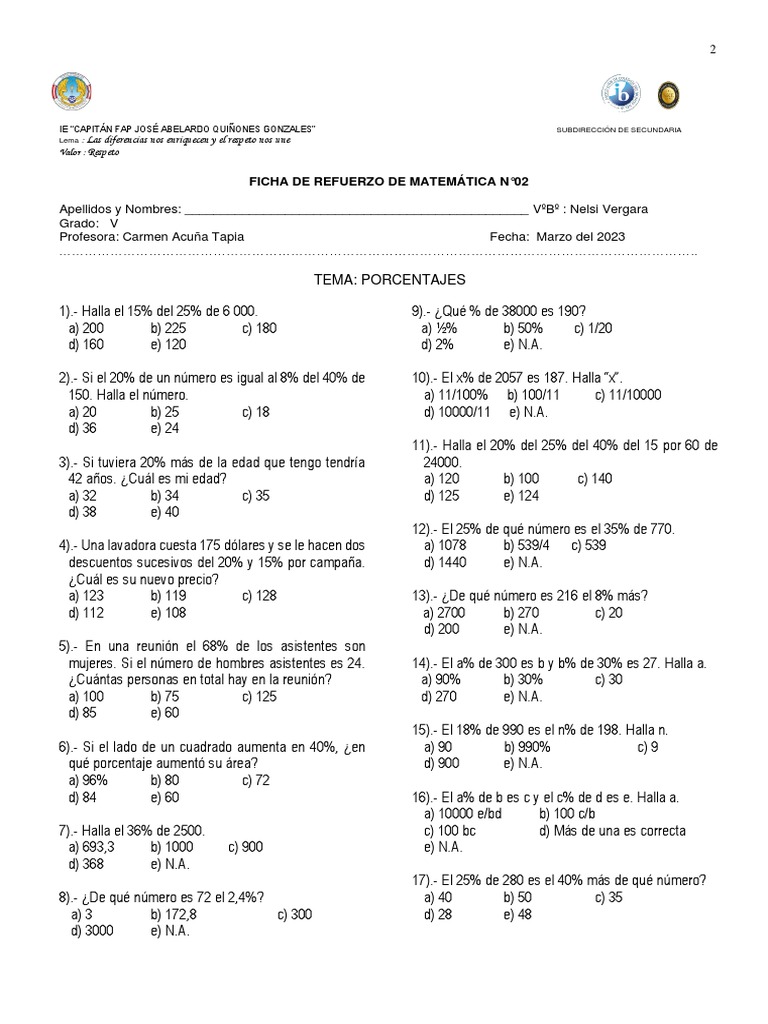 Ficha 02 - Porcentajes-2-3 | PDF