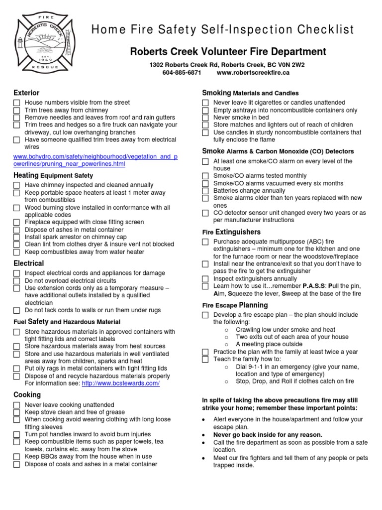 Home Fire Safety Checklist Guide | PDF | Fireplace | Smoke