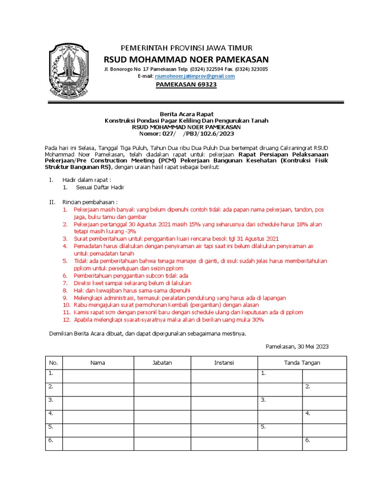 Berita Acara Rapat PCM 2023 | PDF