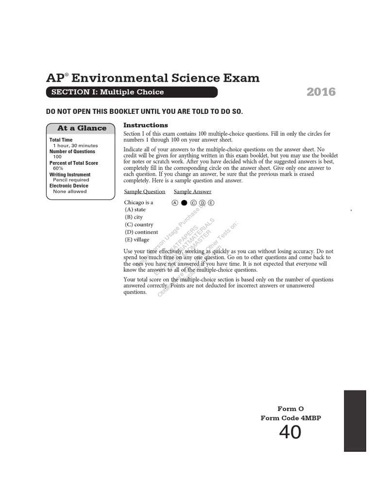 AP Environmental Science Exam: SECTION I: Multiple Choice | PDF | Fuels ...