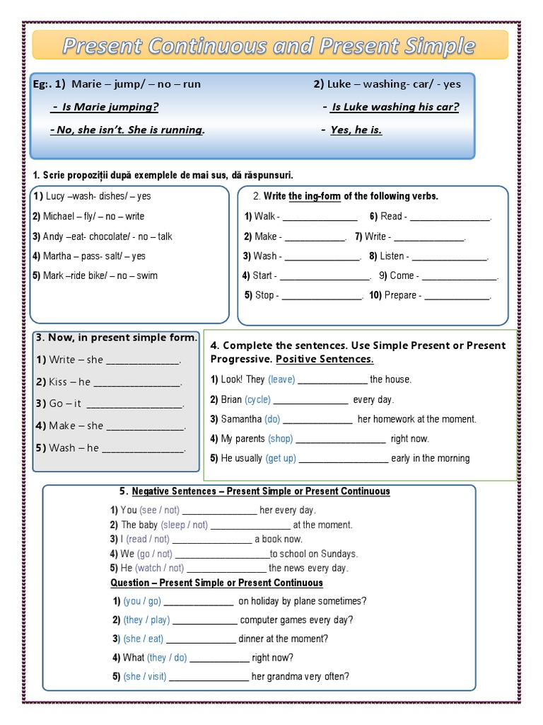 Present Continuous Present Simple Worksheet | PDF | Linguistic Typology | Linguistic Morphology