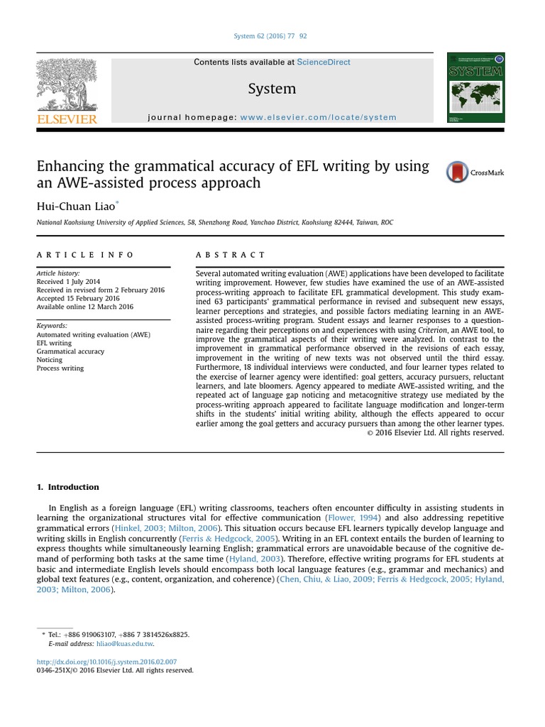 Enhancing The Grammatical Accuracy of EFL Writing by Using An AWE-assisted Process Approach ...