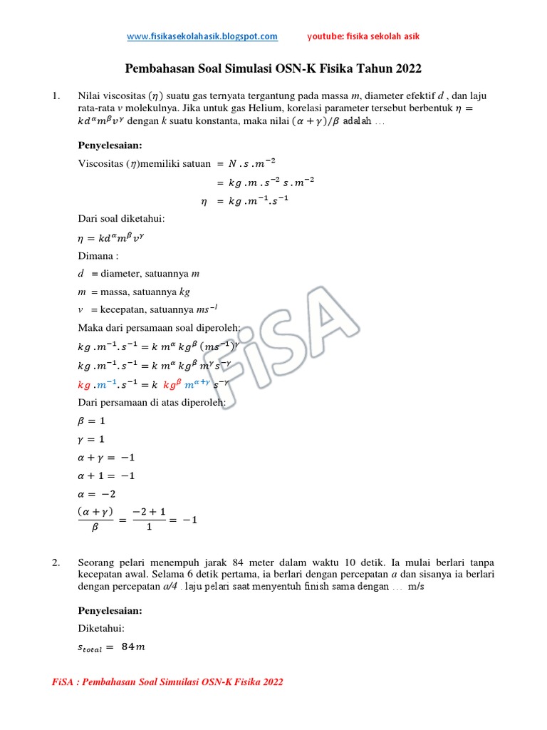 Pembahasan Soal Simulasi OSN-K Fisika 2022 | PDF
