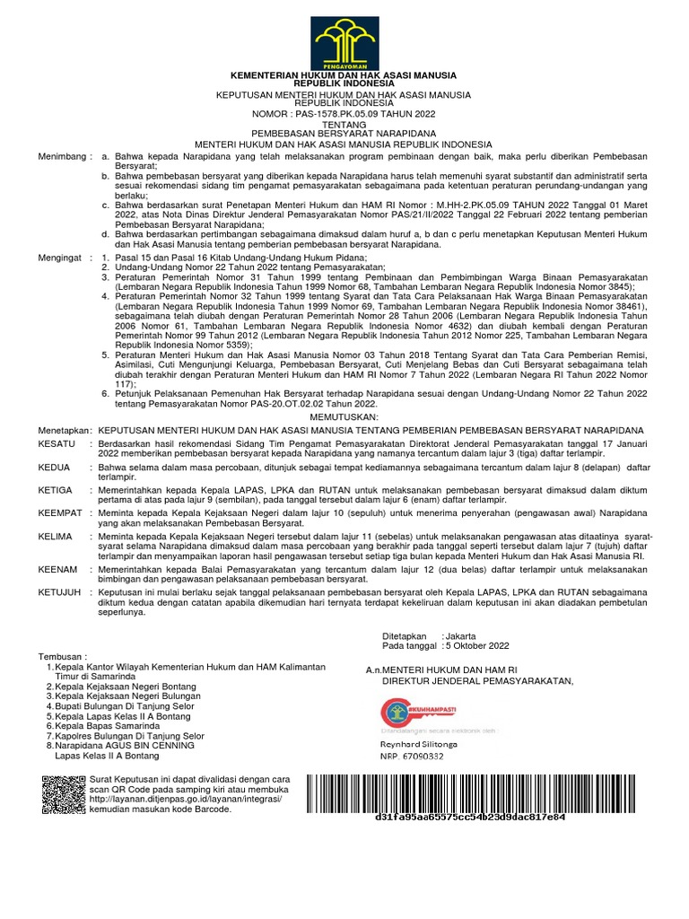 Integrasi SK Personal PAS 1578 PK 05 09 TAHUN 2022 | PDF