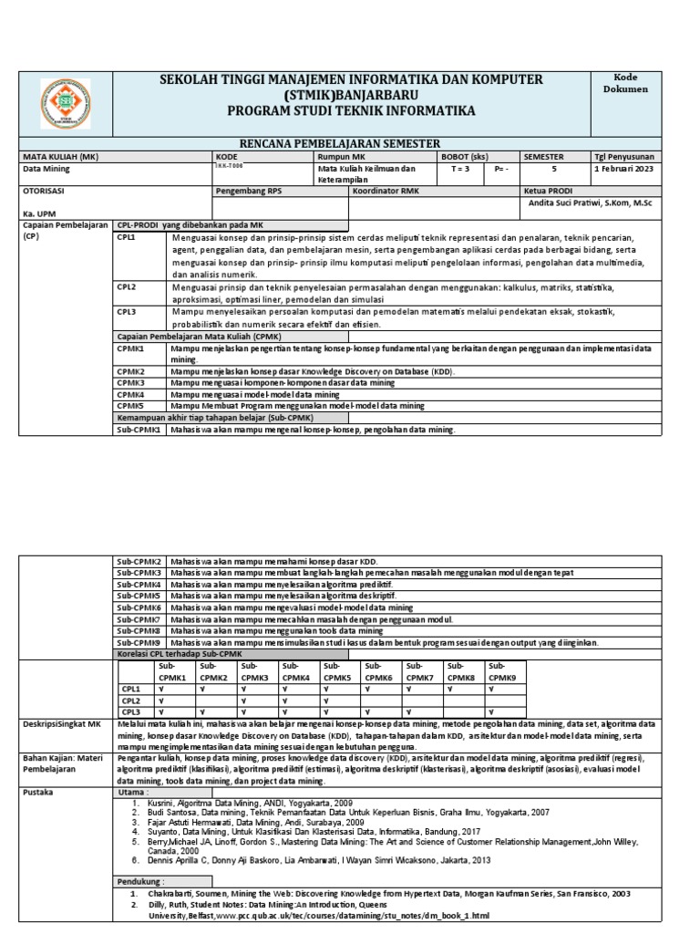 1-Contoh RPS Data Mining | PDF