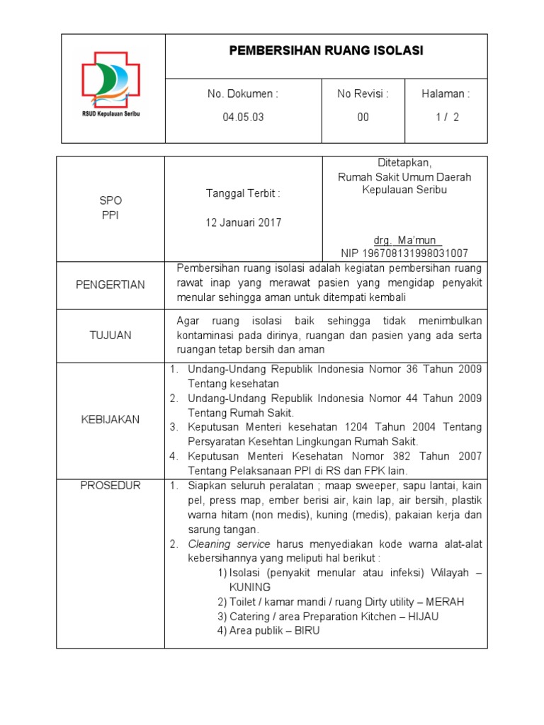 Ppi 8. Spo Pembersihan Ruang Isolasi | PDF