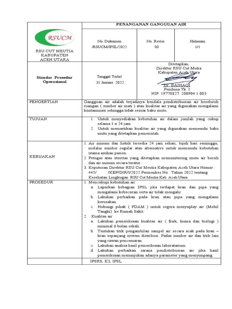 Sop Penanganan Gangguan Air | PDF